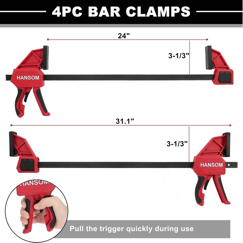Upgraded 4-Pack 24 Inch Woodworking Clamps,Bar Clamps Heavy Duty 350LBS ...