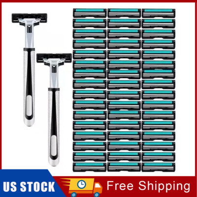 54 Twin Stainless Steel Blades Shaving Disposable Razors with 2 Handles ...