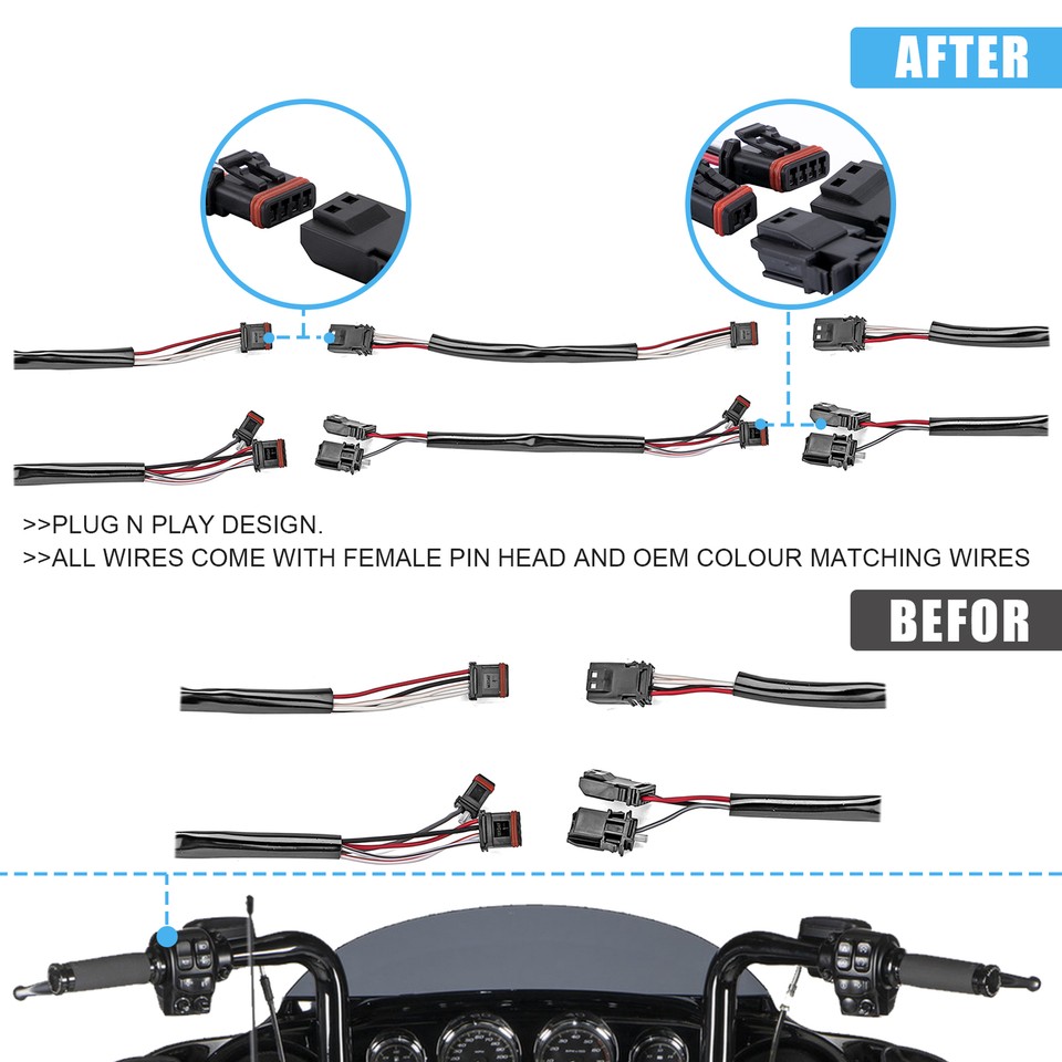 10" Handlebar Wiring Extensions For Harley Sportster 1200 883 Dyna Fat ...