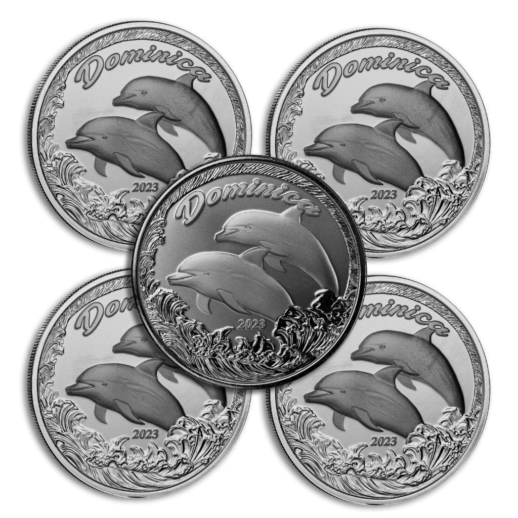 5 x 2023 1 oz Dominica Dolphin .999 Silver Coins in Capsules (BU) #A650 ...