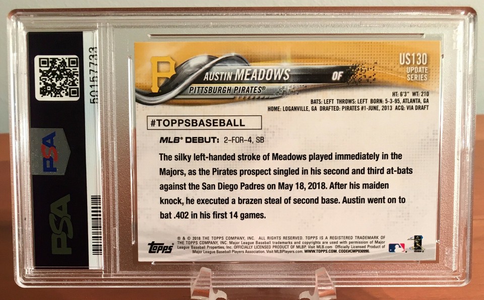 2018 Topps Update AUSTIN MEADOWS Rookie RC Rainbow Foil #US130 PSA 10 ...