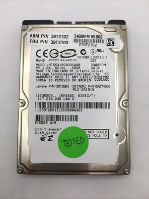 Hitachi 60GB internal laptop HDD HTS541060G9SA00 5400RPM 2.5" Tested | eBay