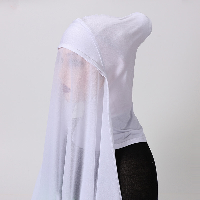 Muslim Chiffon Hijab With Cap Women Veil Headscarves Headwraps Cap Soft ...