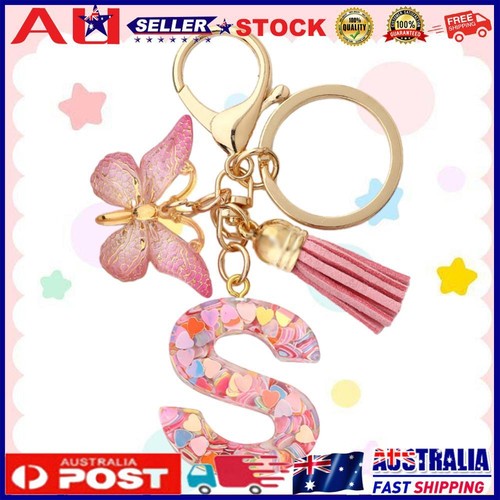 Key Ring Charm Letter S Keychain Pink Tassel Butterfly Key Ring for ...