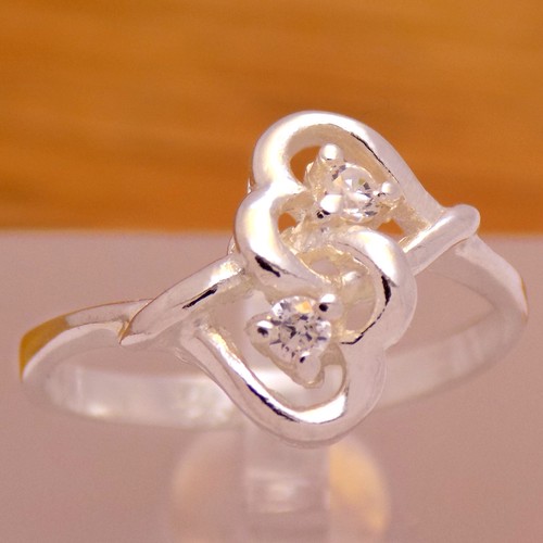 Elegant Gently Solid 925 Sterling Silver Cute Lovely Double Hearts ...