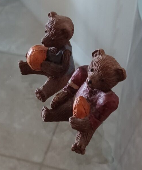 2 Resin Teddy Bears With Basketball And Football 2.2" Tall | eBay
