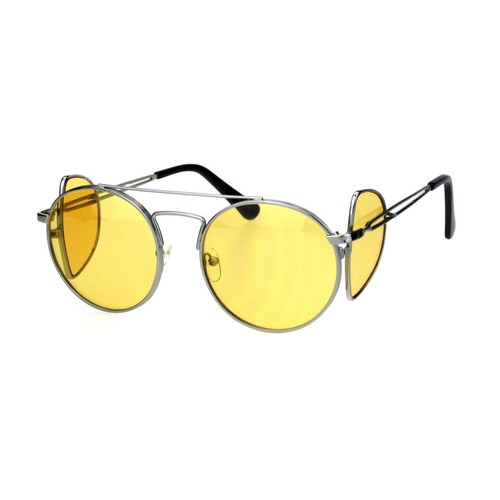 Mens Pimp Side Visor Round Circle Color Lens Metal Rim Sunglasses | eBay