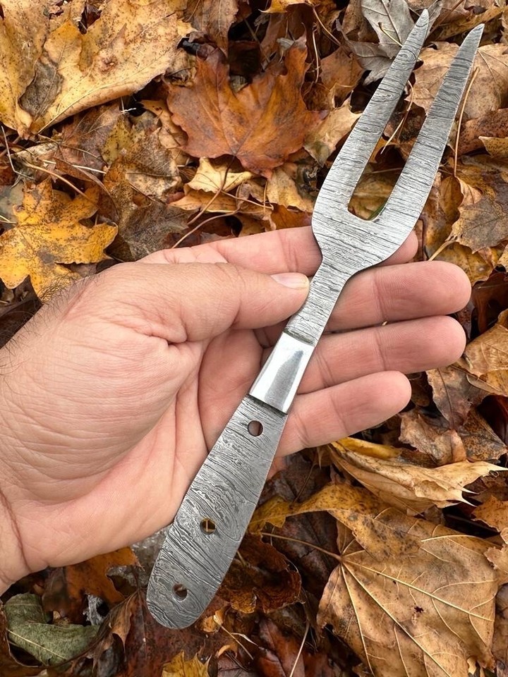 Custom Made Damascus Steel Fork Collectible Blank Fork | eBay