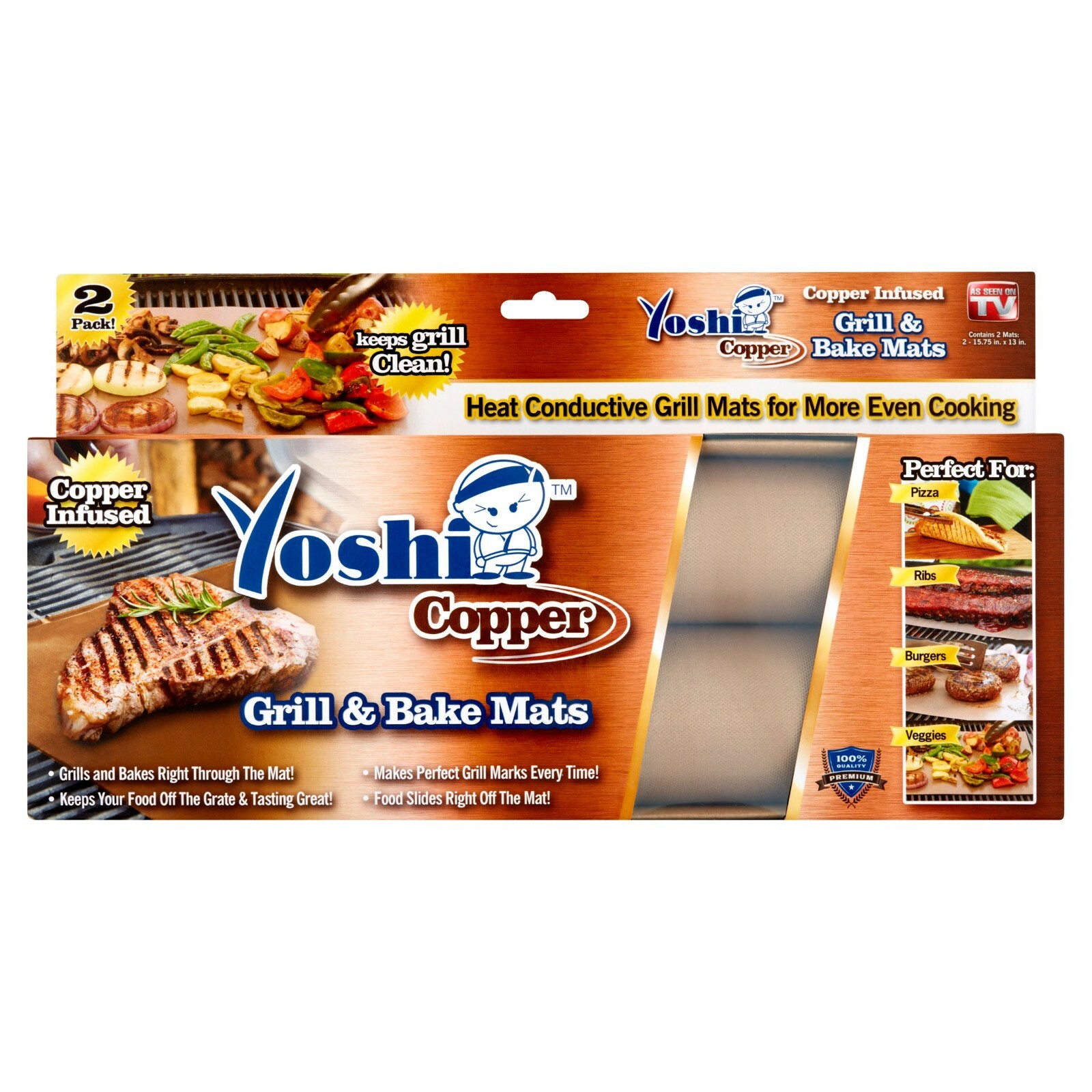 Yoshi, 2 Pack Copper Infused Grill & Bake Mats, Reusable 754502033799| eBay