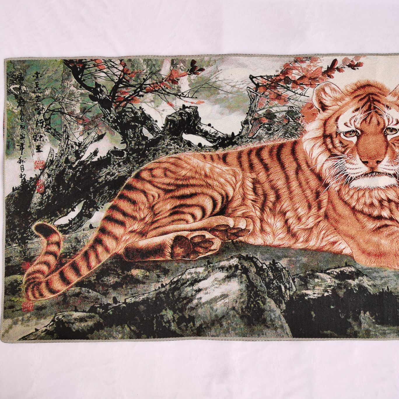 63" China Cloth Silk Animal Two Tiger Mural Wall Hanging Tapestry ...