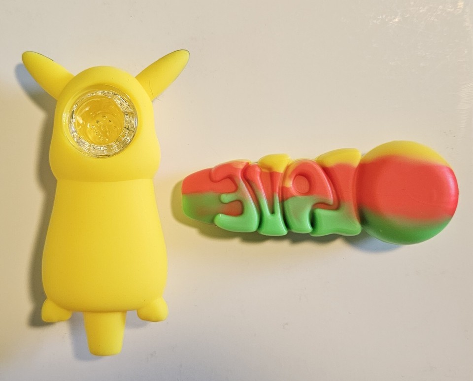 Pokémon Pikachu & Tie-Dye LOVE Silicone Pipe / Bong With Glass Bowl Set ...