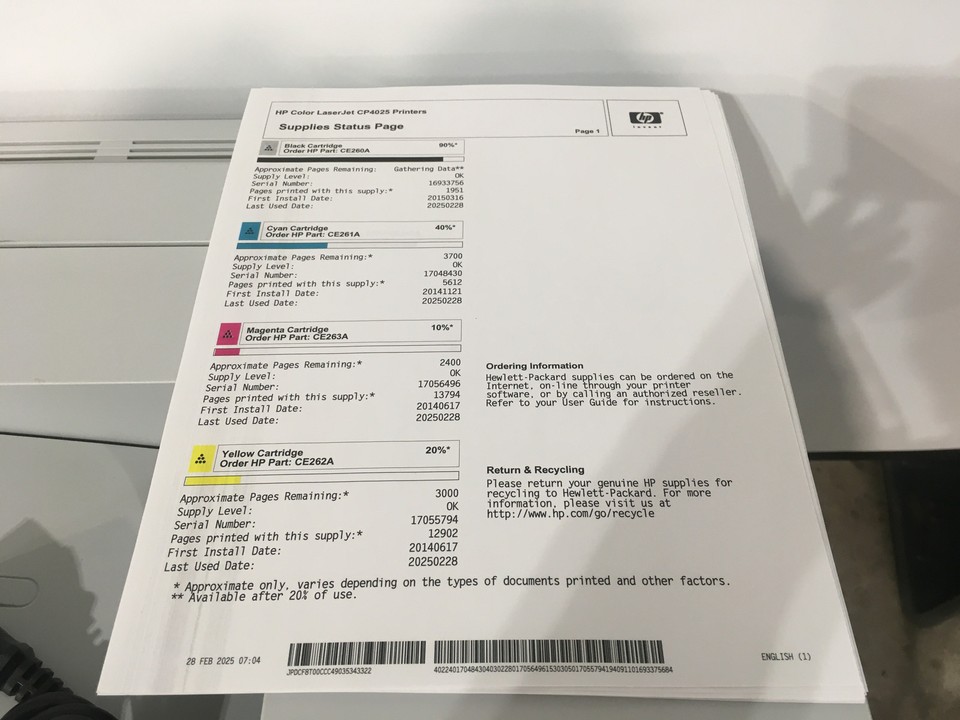 HP Color LaserJet CP4025 Workgroup Network Laser Printer with 27k pg ct ...