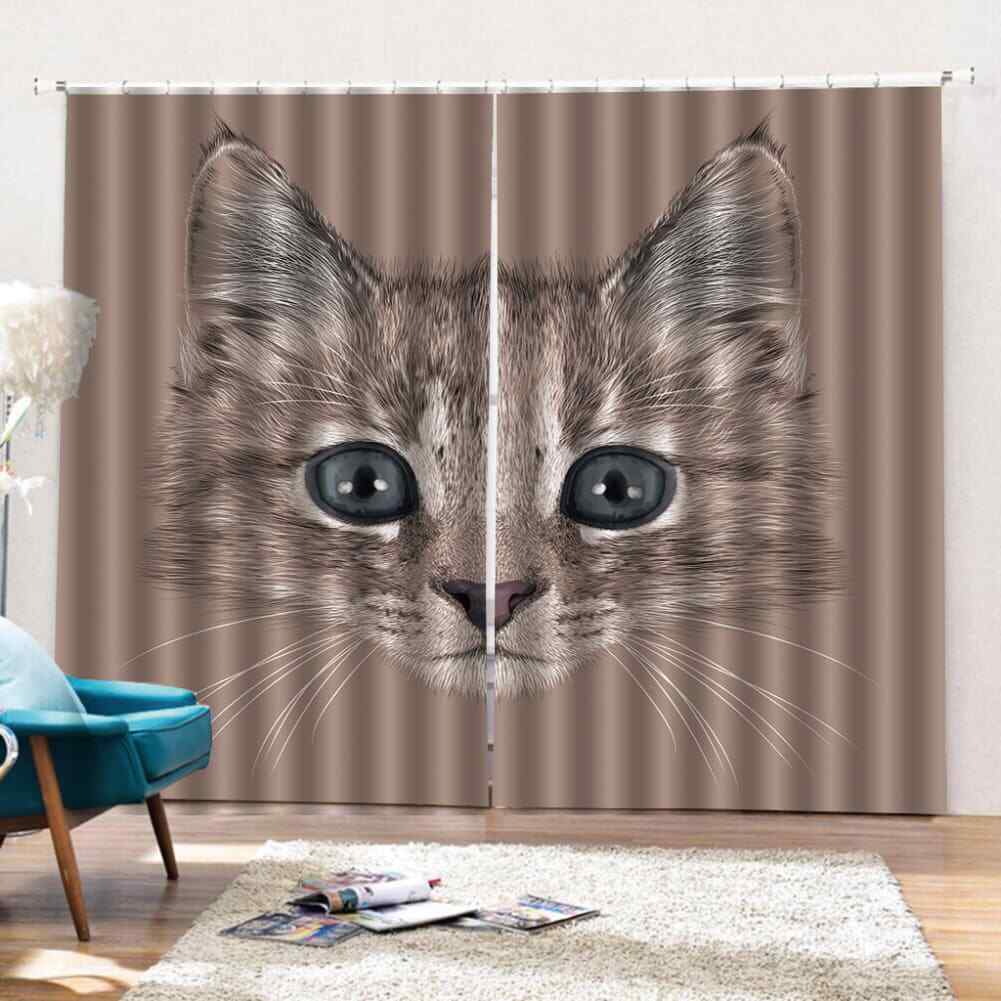 expression of a cat full of question Printing 3D Blockout Curtains ...