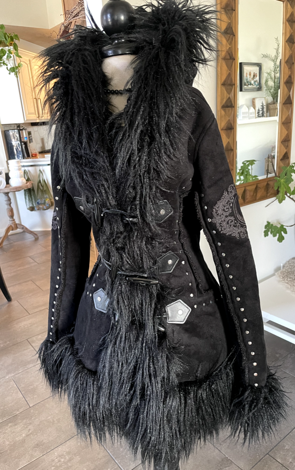 WOMEN'S KILLSTAR GOTHIC BLACK PENNY LANE STYLE COAT WITH FAUX FUR XS ...