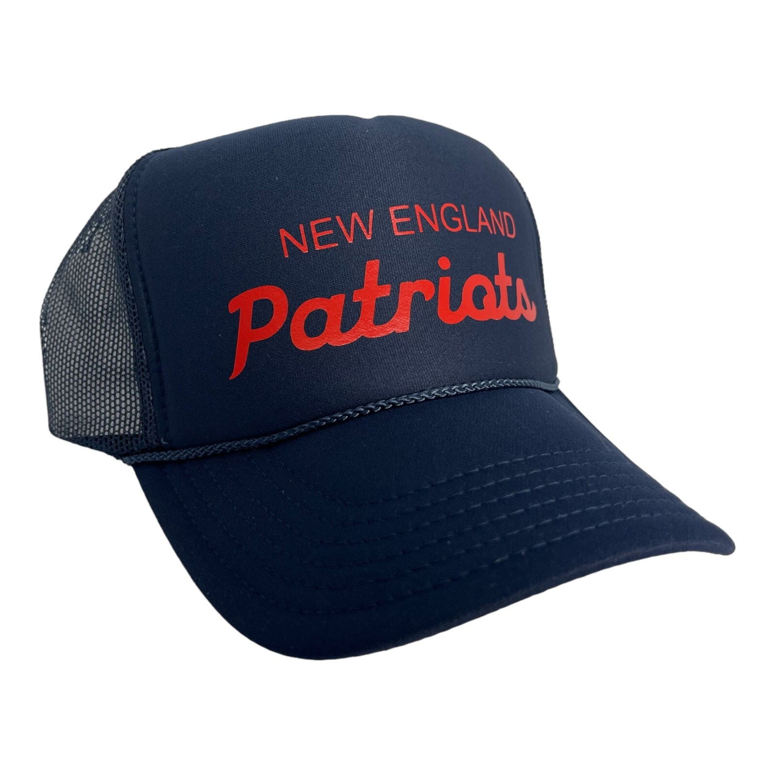 NEW ENGLAND PATRIOTS SPORTS SCRIPT BLUE HAT 5 PANEL HIGH CROWN TRUCKER ...