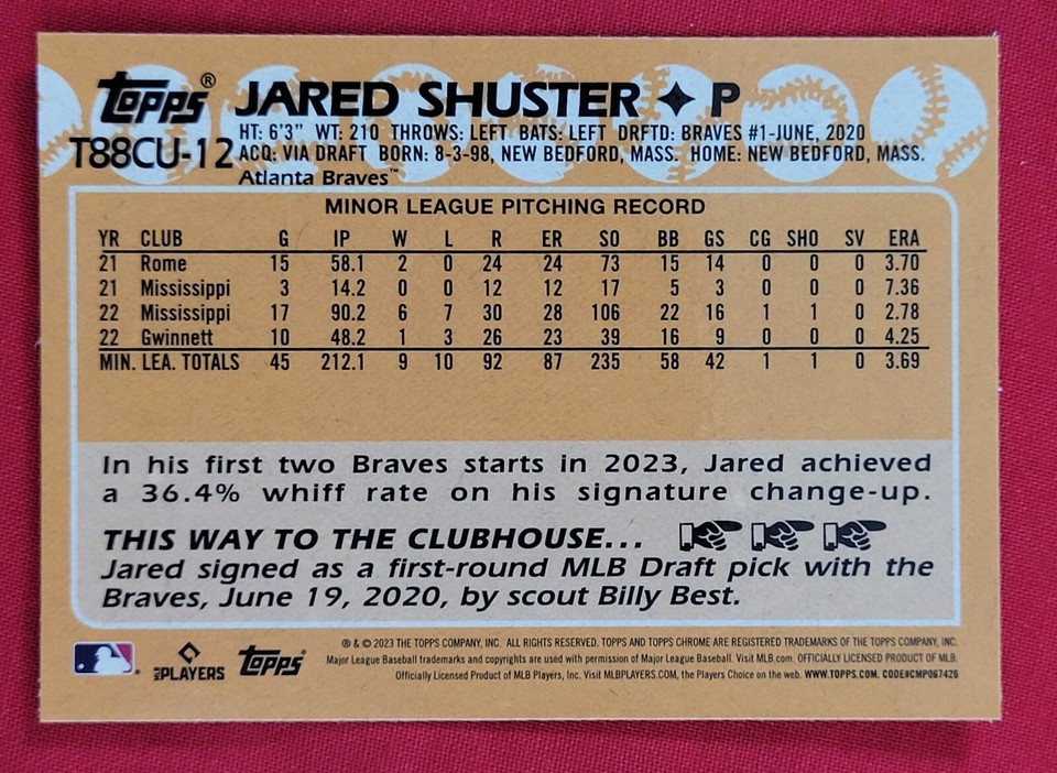 2023 Topps Update JARED SHUSTER RC 1988 Topps Silver Pack Chrome #T88CU ...