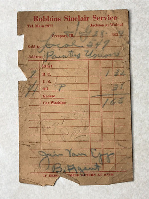 E2672 Postcard Sized Receipt Robbins Sinclair Service Freeport IL ...