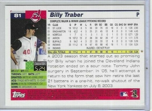 2005 Topps #81 Billy Traber Cleveland Indians | eBay