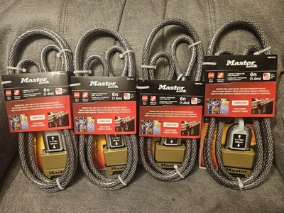 4 Master Lock Combo Pack 78M175LF Combination Padlock 6' Braided Steel ...
