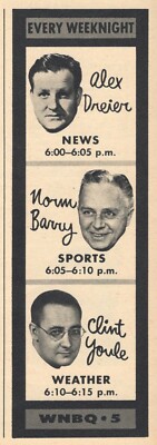 1958 WNBQ CHICAGO TV NEWS AD~ALEX DREIER NORM BARRY SPORTS CLINT YOULE ...
