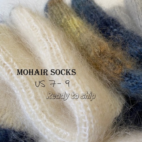 70% Mohair socks, US women 7-9, Hand knit, fuzzy socks, long hair ...