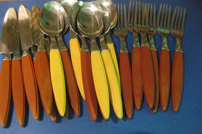 20 Pieces Inox Italy Stainless Flatware Wood Grain Plastic Handle CLASS ...