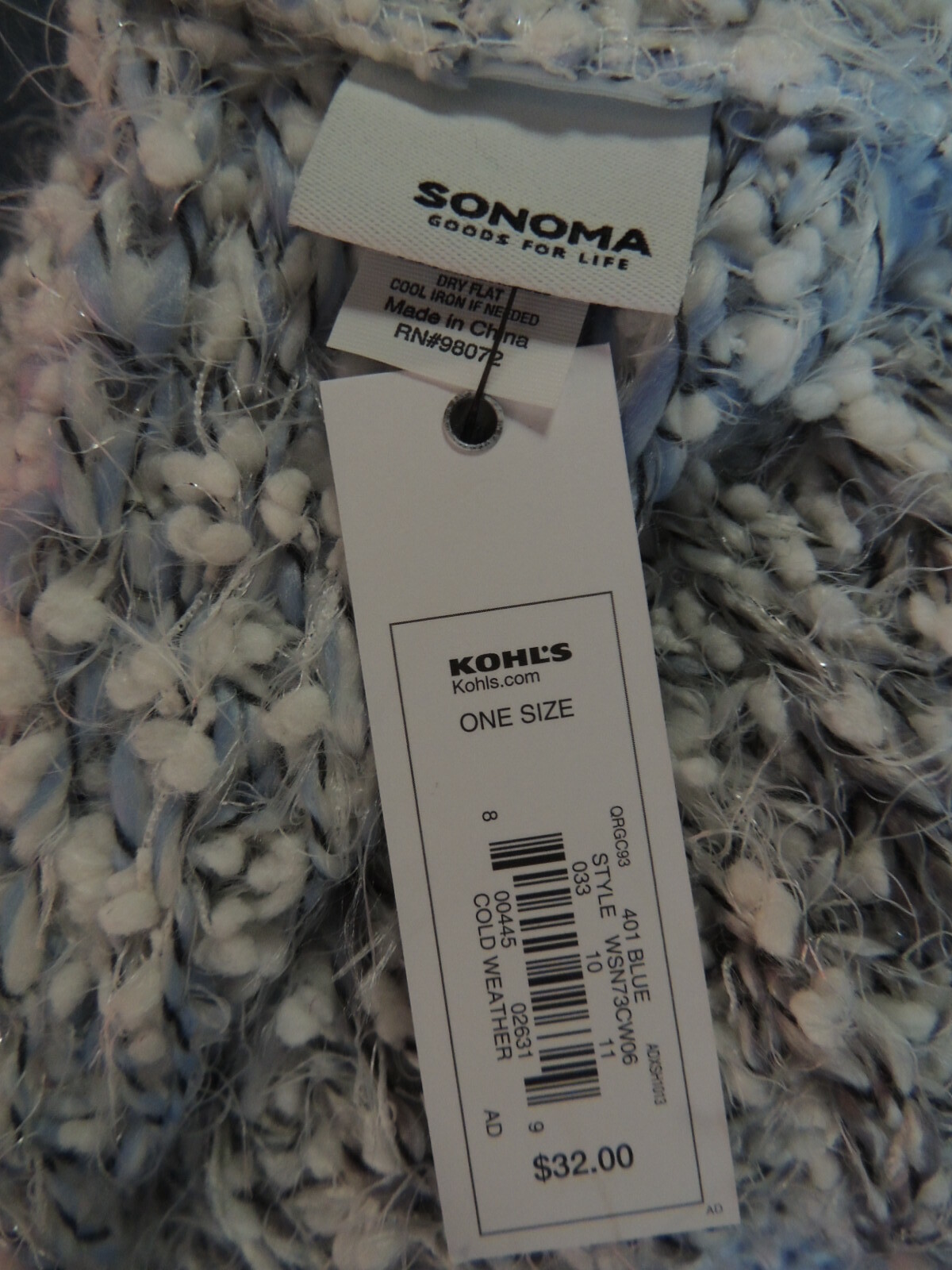 New Women's SONOMA Infinity Scarf Gray Nubby Yarn One Size Blue White ...