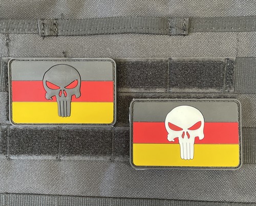 2 Pack Punisher Skull Flag German Flag Rubber Hook Loop Patch Badge ...