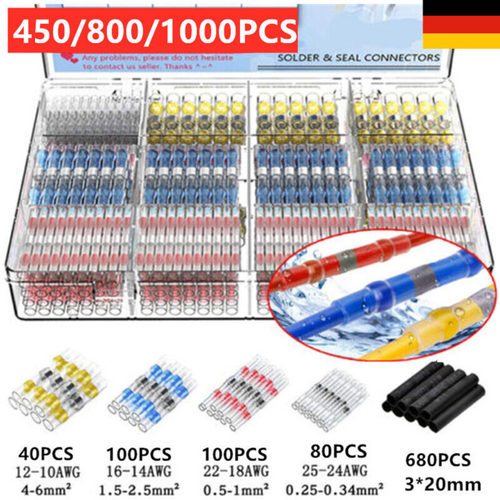 1000 Lötverbinder Schrumpfverbinder Stoßverbinder Kabelverbinder ...