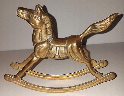 5.5" x 7" Solid Brass Rocking Horse Metal Figurine Equestrian Home ...