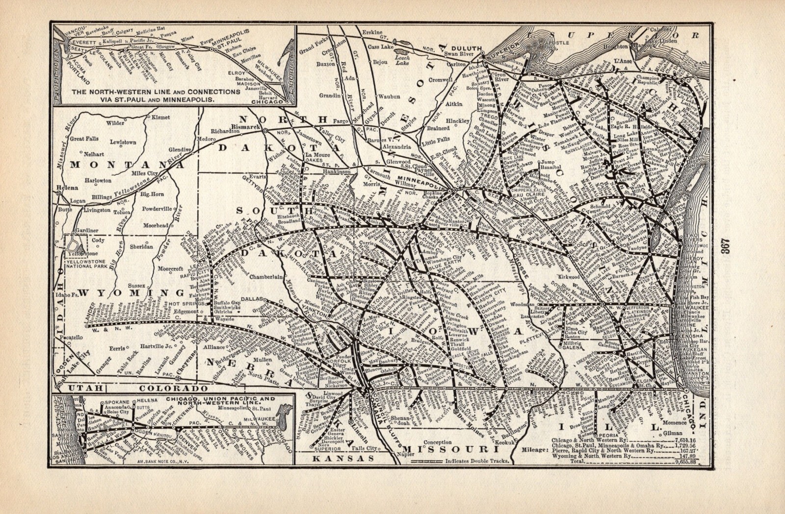 1908 Chicago and Northwestern Railway Map Wyoming Northwestern Railway ...