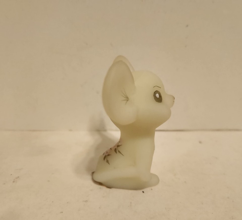 Fenton Satin Custard MOUSE Mice Hand Painted Floral Uranium Glass ...