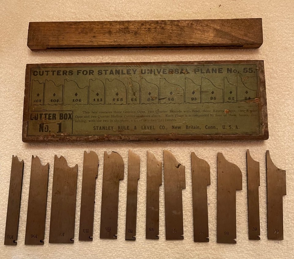 Stanley 55 Early Moulding Plane 4 Boxes of Cutters in Original Chestnut ...
