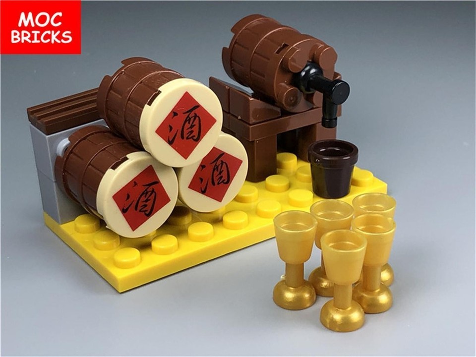 Wine Barrel On Stand w/ Table Kegs Goblets Tap Drink Minifigure Castle ...