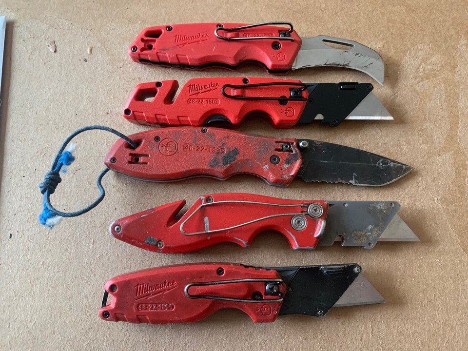 Lot Of 5 Milwaukee 48-22-1500 1502 1525++ FASTBACK Utility Knives Box ...