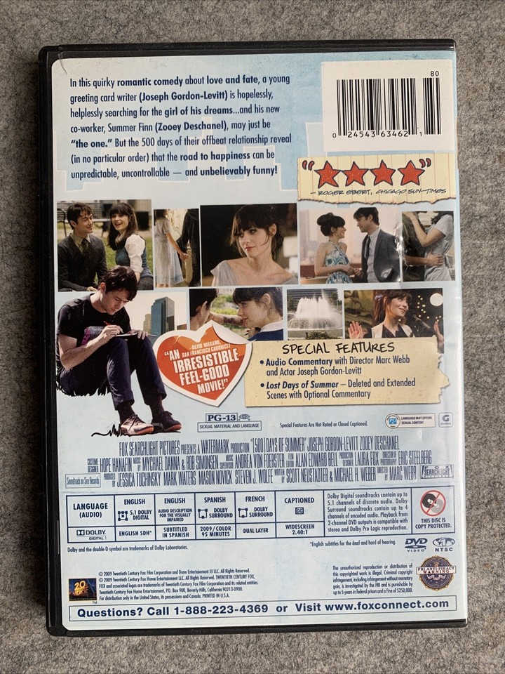 500 Days of Summer (DVD) : Joseph Gordon-Levitt, Zooey Deschanel | eBay
