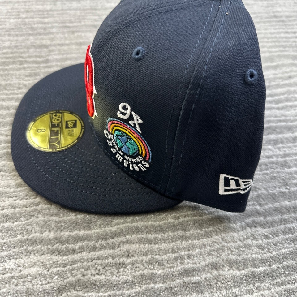 Boston Red Sox Groovy Hat Cap Mens Fitted 8 Blue New Era MLB Patches | eBay