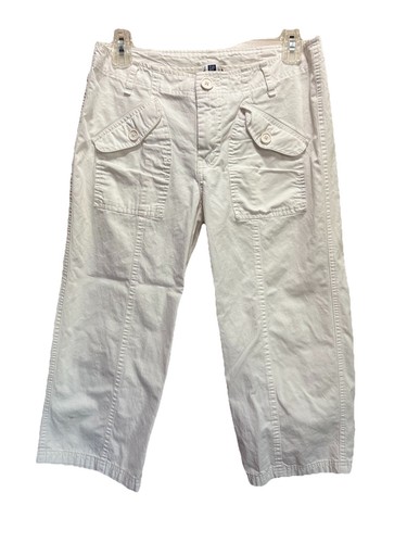 Gap White Capris Size 4 Low Rise Pockets Zip Soft Cotton Button Pockets ...