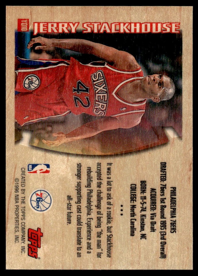 1996 TOPPS JERRY STACKHOUSE YQ10 MINT YOUTHQUAKE BASKETBALL ...