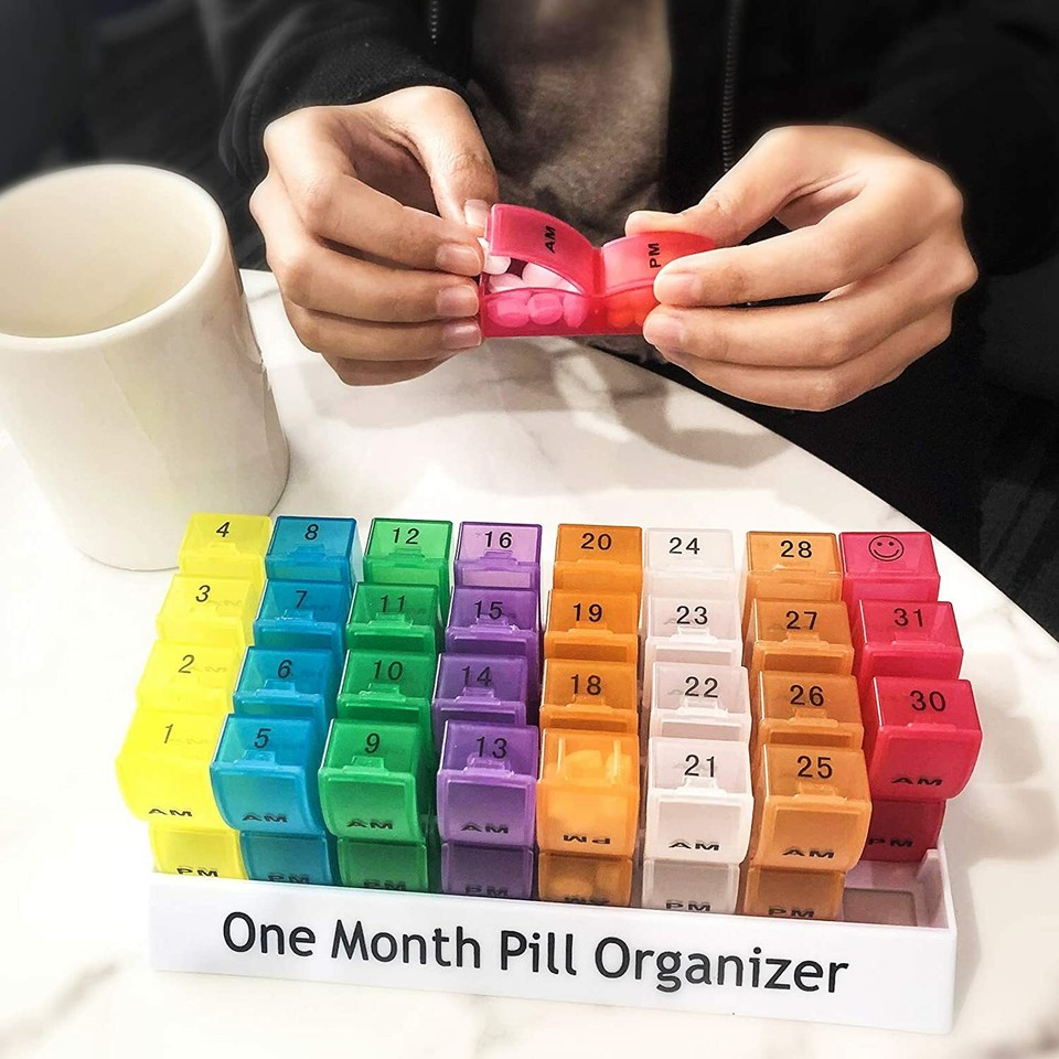 30 Day Pill Organizer Monthly Portable One Month Pill Box Case 32 Twice ...
