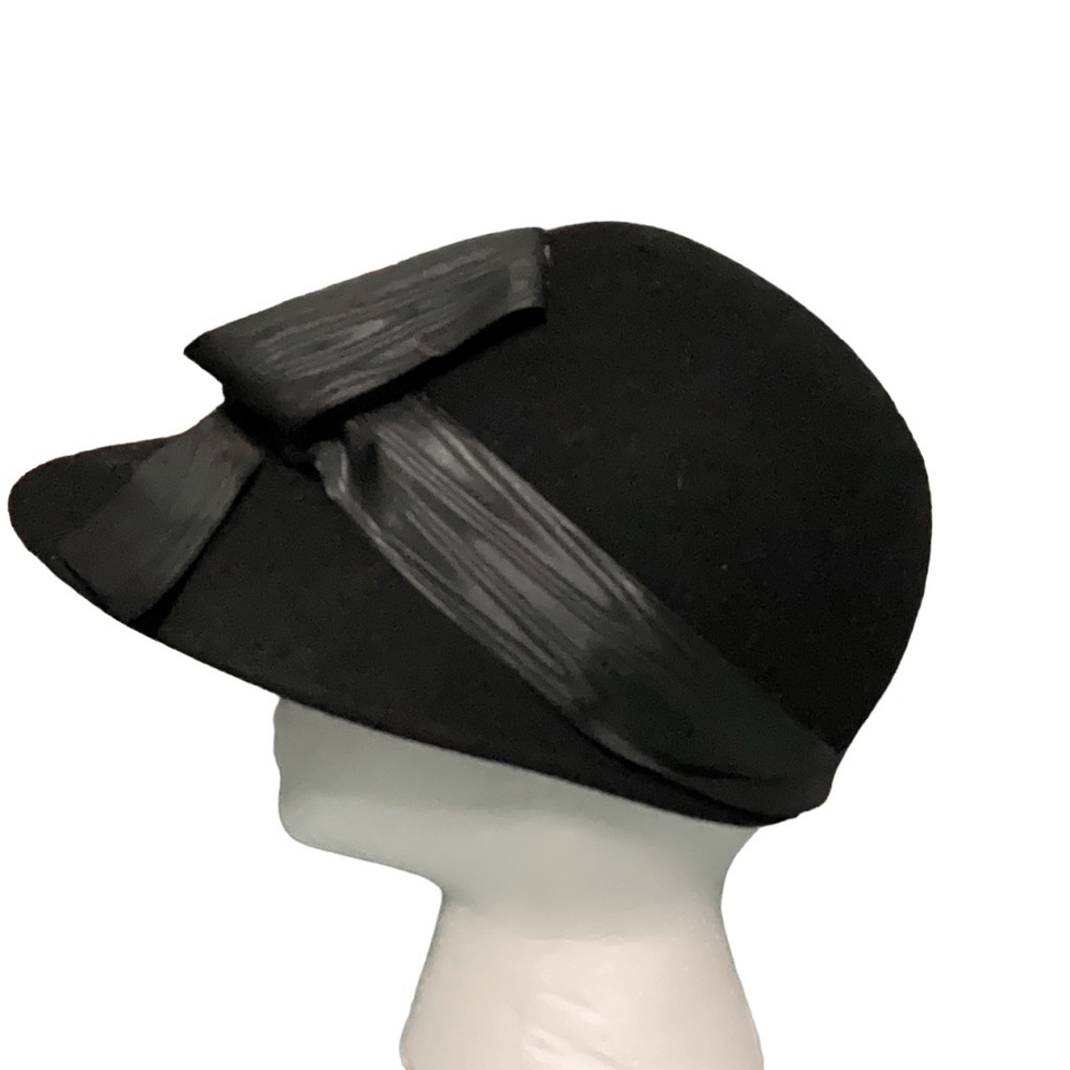 Halo Hats Womens Vintage Black Felt Ribbon Band Fall Leaves Gatsby Hat ...