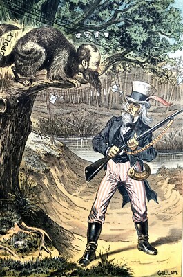 Jay Gould as RACCOON Robber Baron 1883 UNCLE SAM as DAVY CROCKETT ...