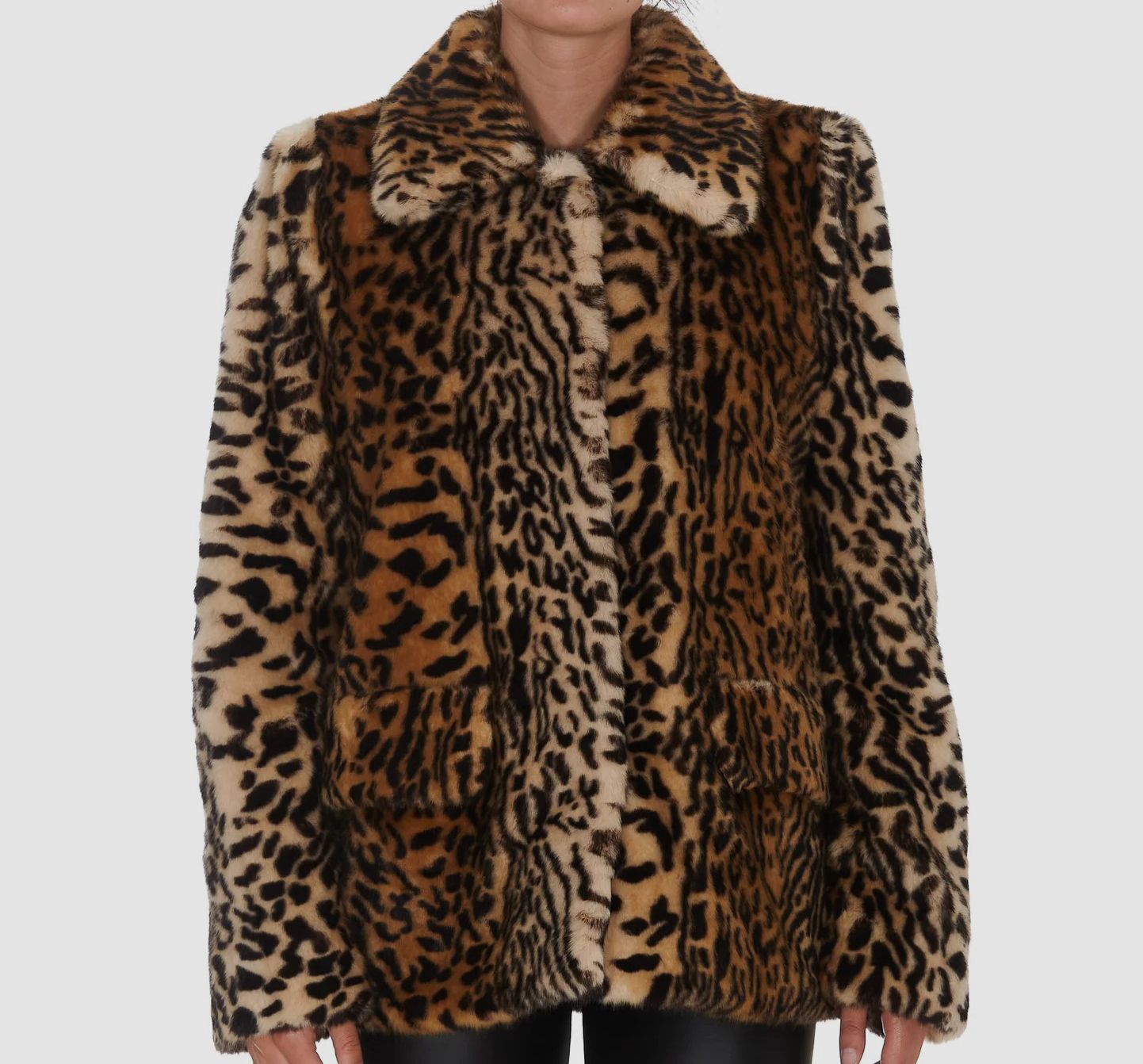 $625 Stand Studio Women's Brown Leopard Print Cass Jacket Coat Size FR ...