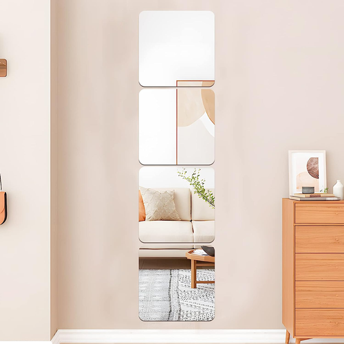 4 Pcs Full Length Mirror Tiles, Square Mirror Wall Decor Mirror ...