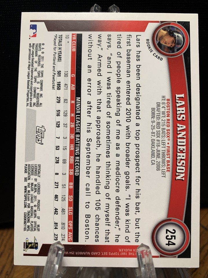 2011 Topps Baseball Lars Anderson #254 Boston Red Sox Rookie Card | eBay