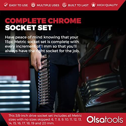 Metric Socket Set 15pc 3/8inch Drive 6point Deep Socket Set Metric ...