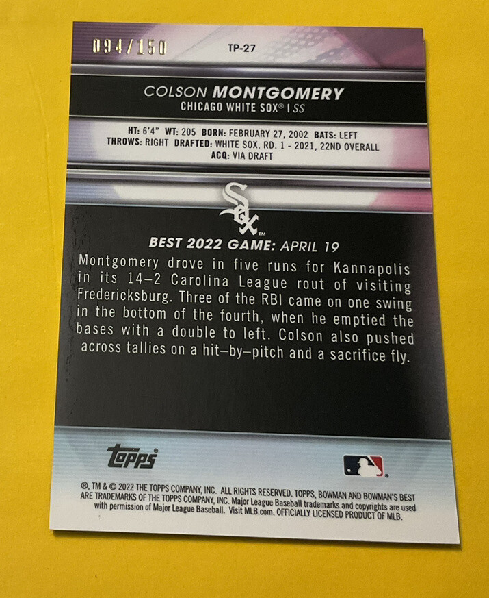 2022 Bowman’s Best Colson Montgomery Blue Refractor #d 094/150 Chicago ...