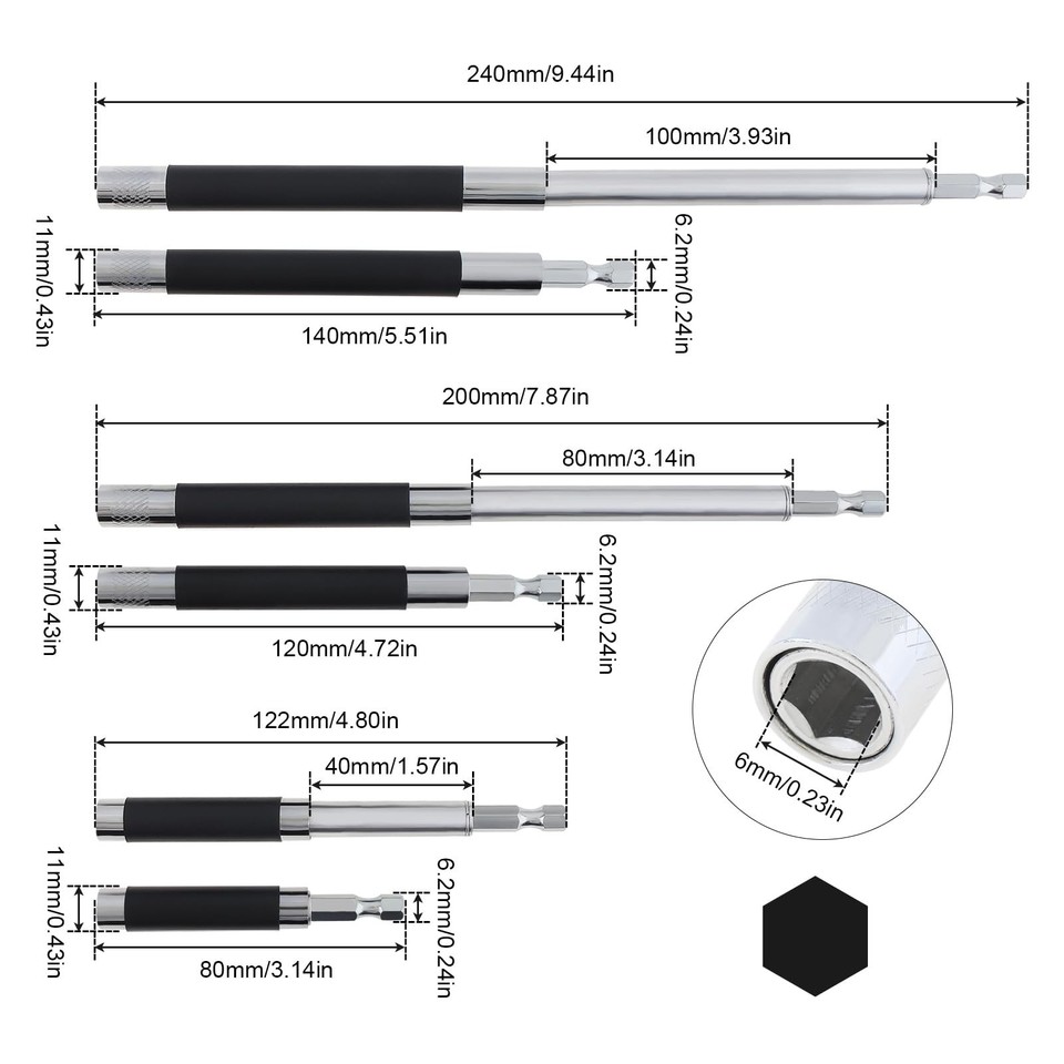 6PCS/Set Scalable Magnetic Screw Drive Guide Drill Bit Tip Holder ...