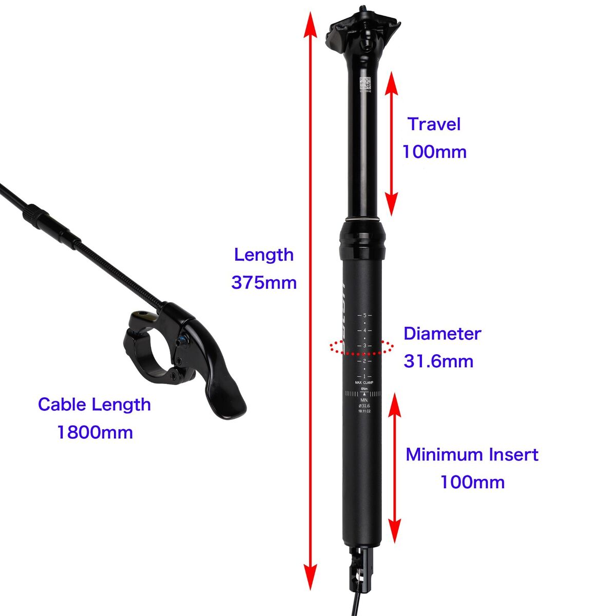 SATORI Sorata Pro MTB Dropper Seatpost Travel 100mm Internal Cable 30.9 31.6mm eBay