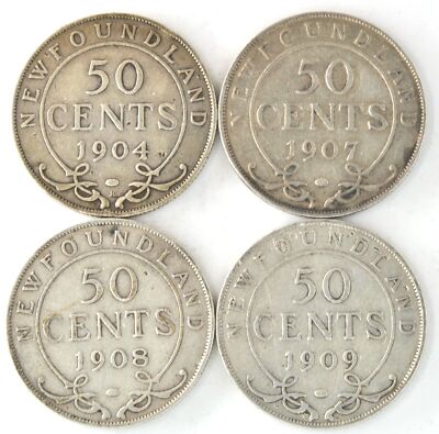 1904-1908 Newfoundland Fifty Cent Silver Coin Edward VII KM#11 Canadian ...